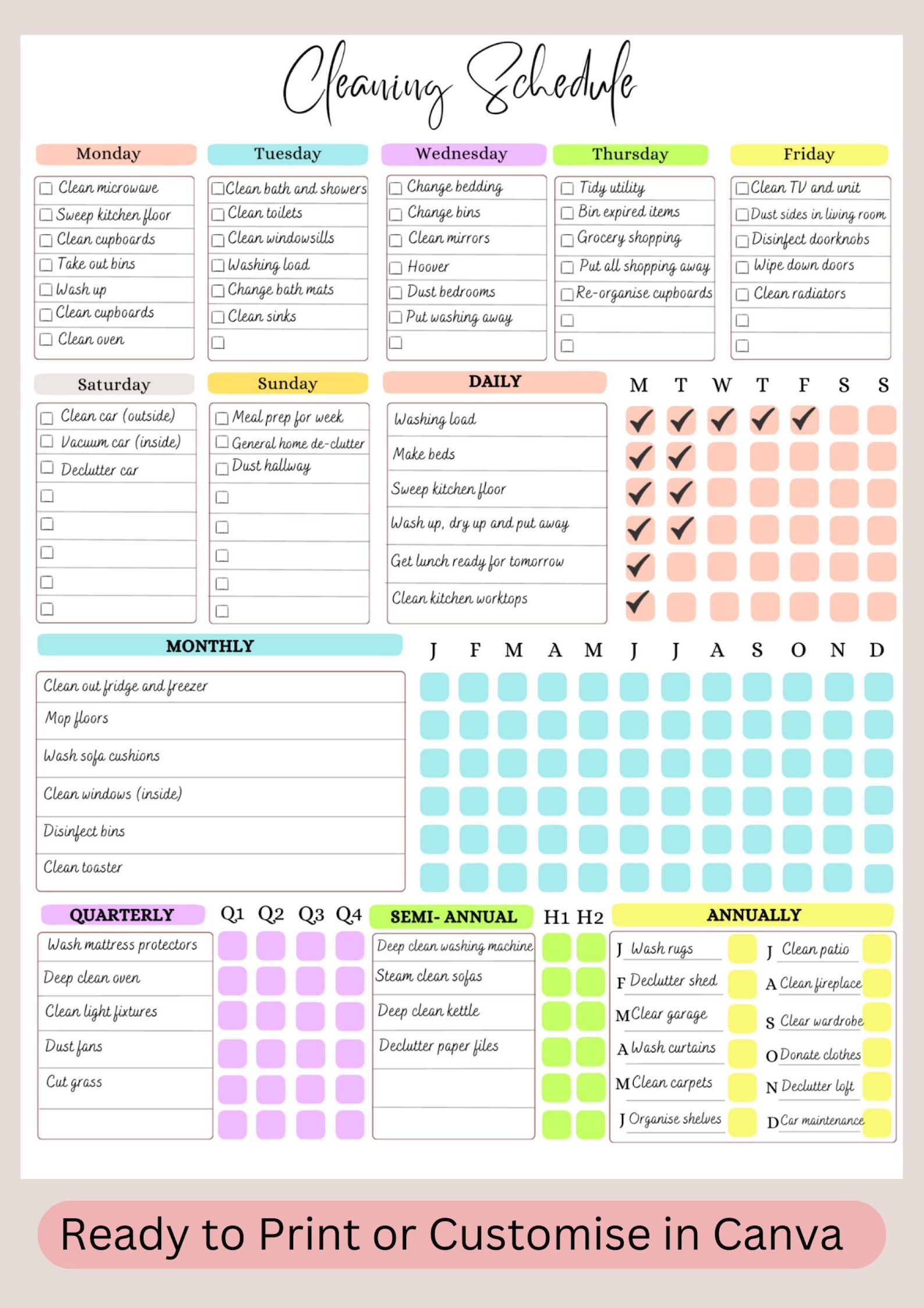 EDITABLE CLEANING SCHEDULE / Cleaning Planner / Home Chore Template ...