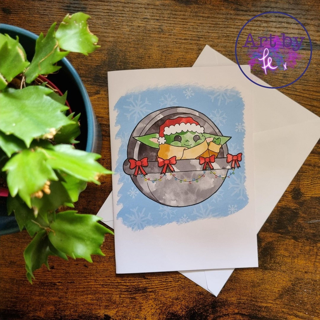 Grogu Christmas Card Birthday Card Star Wars Card Watercolour Card High ...