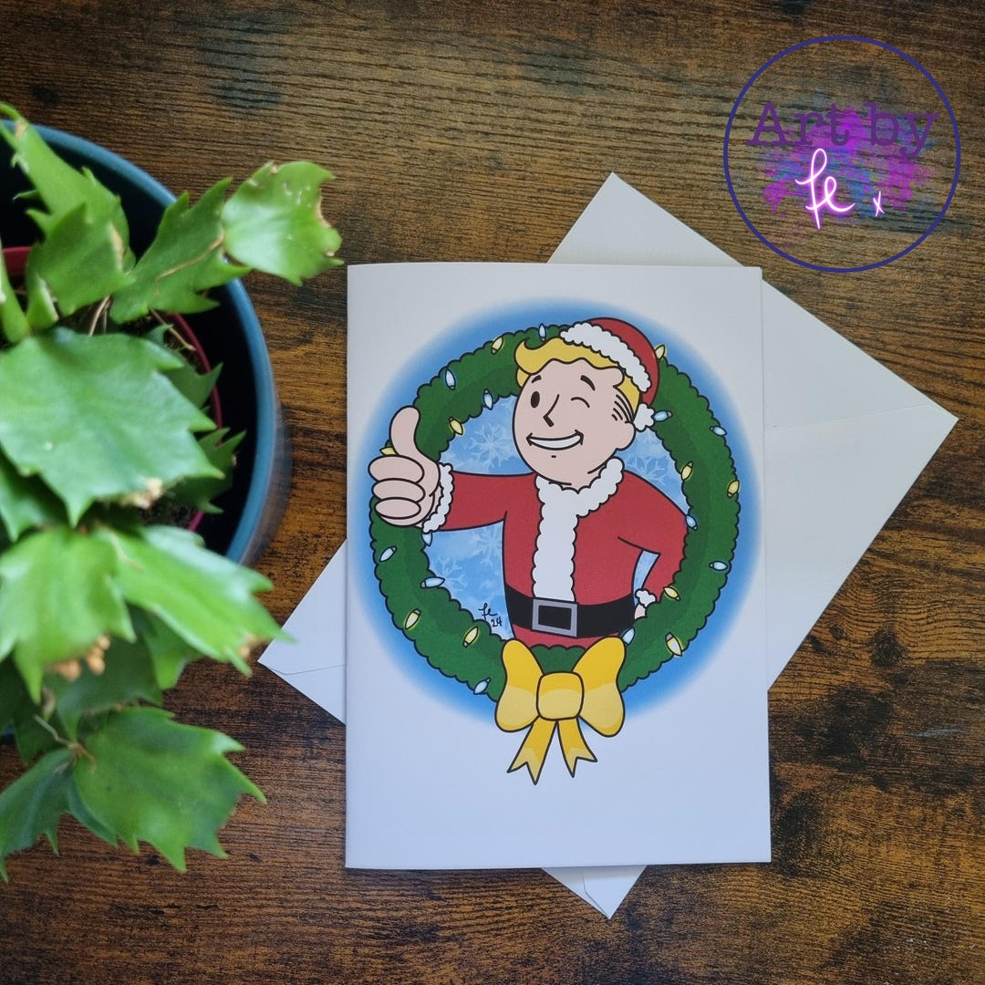 Fallout Themed Vault Boy Christmas Card High Quality Print Envelope ...