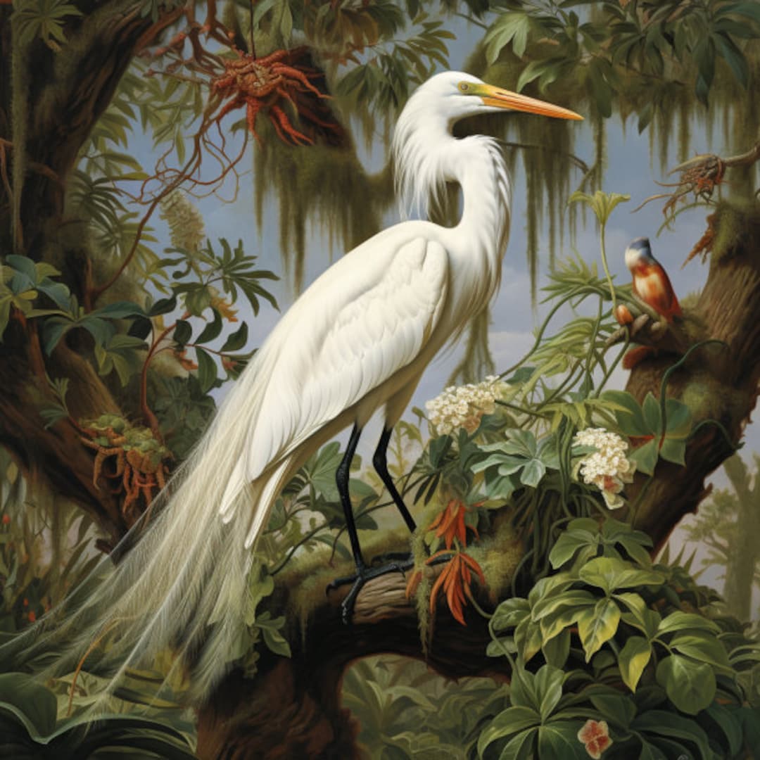 Egret in Louisiana Marsh Printable, Audubon-inspired Bird Wall Art ...