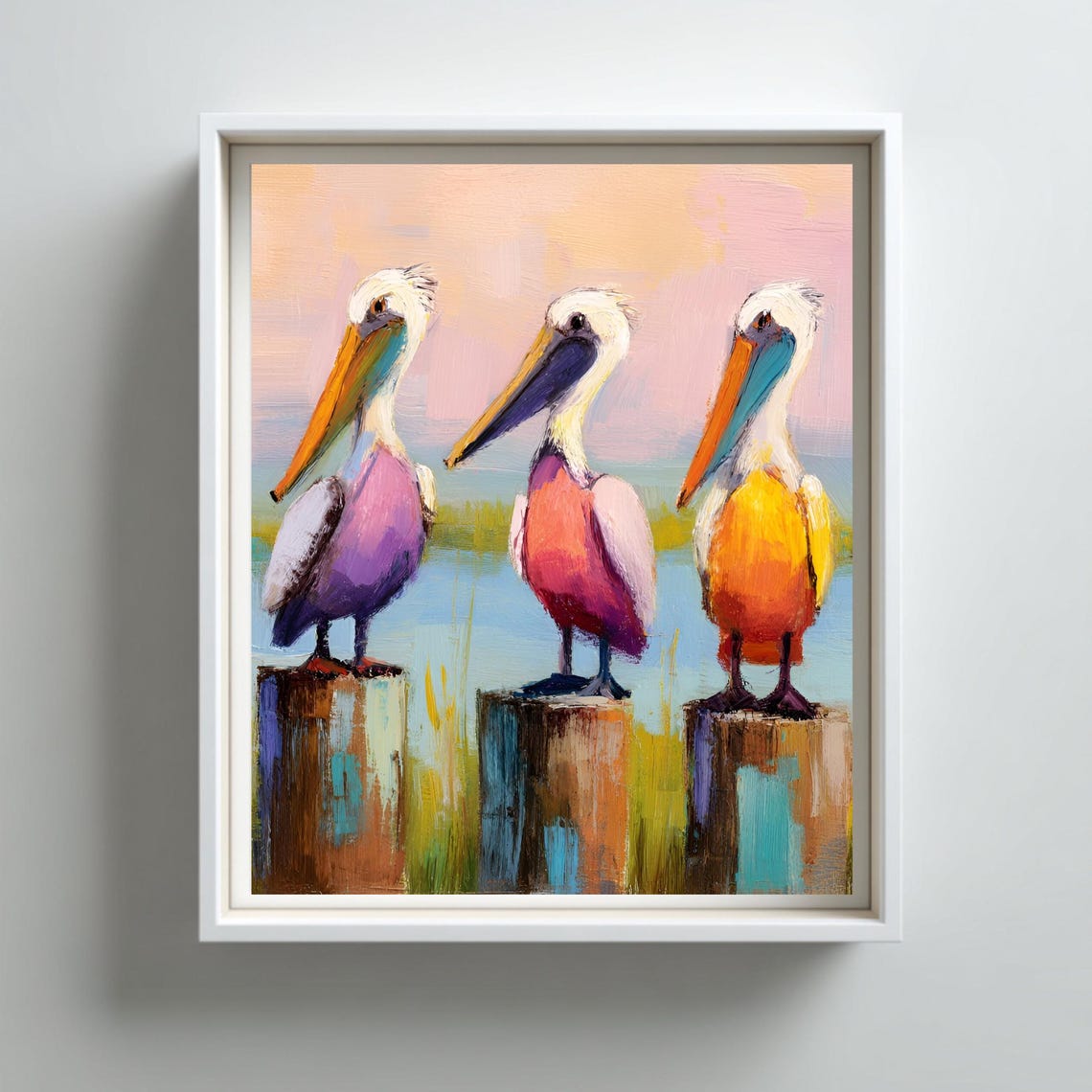 Louisiana Pelican Art, Coastal Bird Wall Decor, Pelicans on Wood Pylons ...