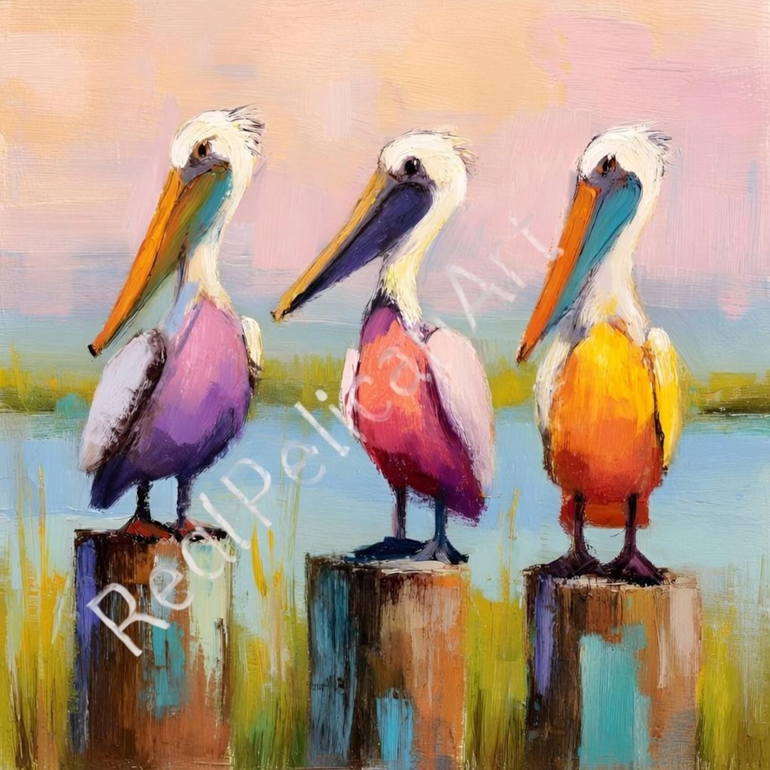 Louisiana Pelican Art, Coastal Bird Wall Decor, Pelicans on Wood Pylons ...