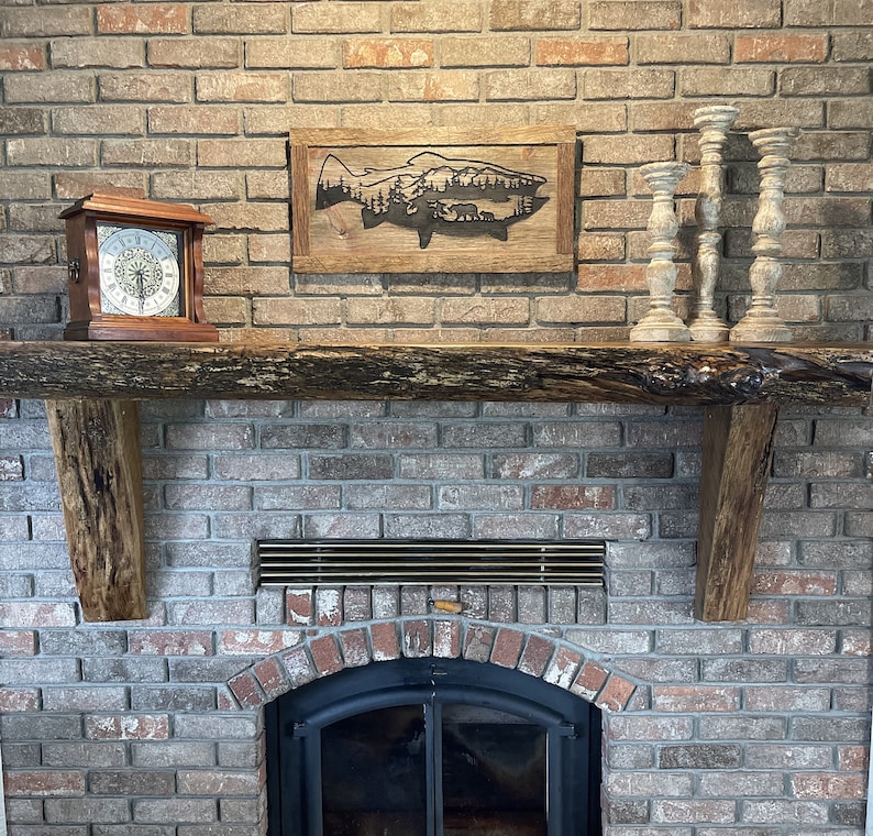 Rustic Reclaimed Barn Wood Art, Fish Inlayed With Mountains Bear Scene ...