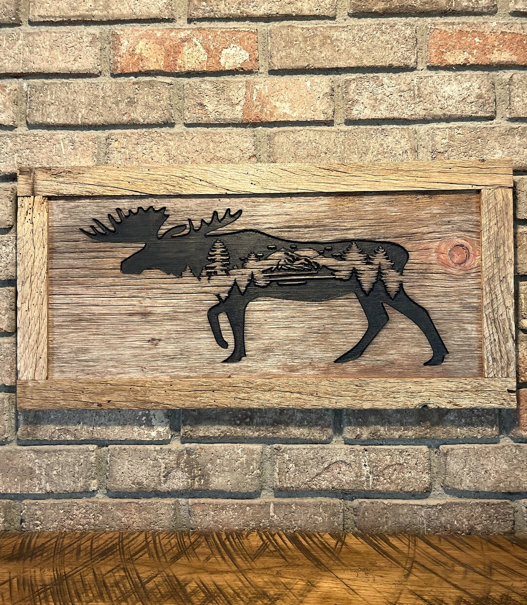 Reclaimed Barn Wood Art, Carved Moose With Mountain Scene 24x12 - Etsy