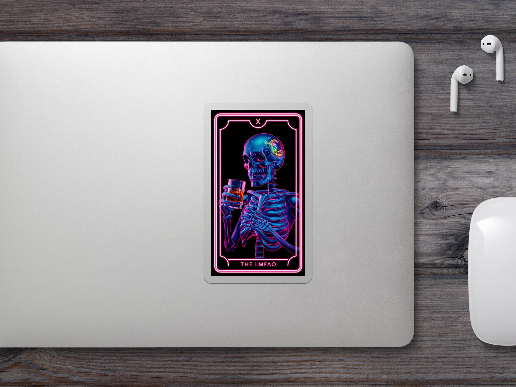 Ironical Tarot Card Digital PNG, the Lmfao Skeleton With Drink, Neon X ...