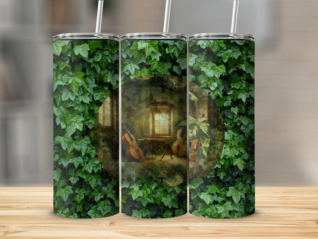 Cello Music Room Tumbler Wrap: Green Leaf Design (PNG Digital Download ...