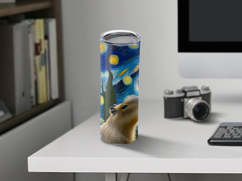 Capybara Van Gogh Starry Night 20oz Skinny Tumbler PNG, Whimsical ...