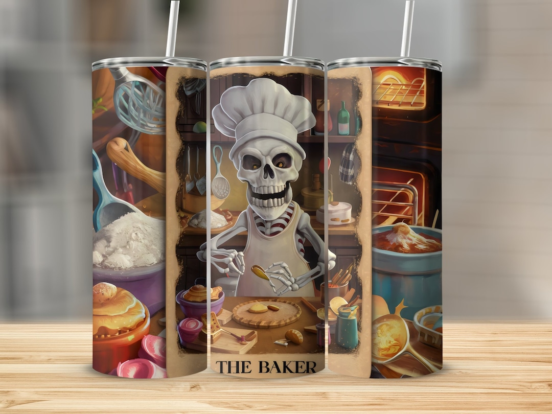 The Baker Skeleton Chef Digital Art, Spooky Kitchen Scene Tumbler Wrap ...