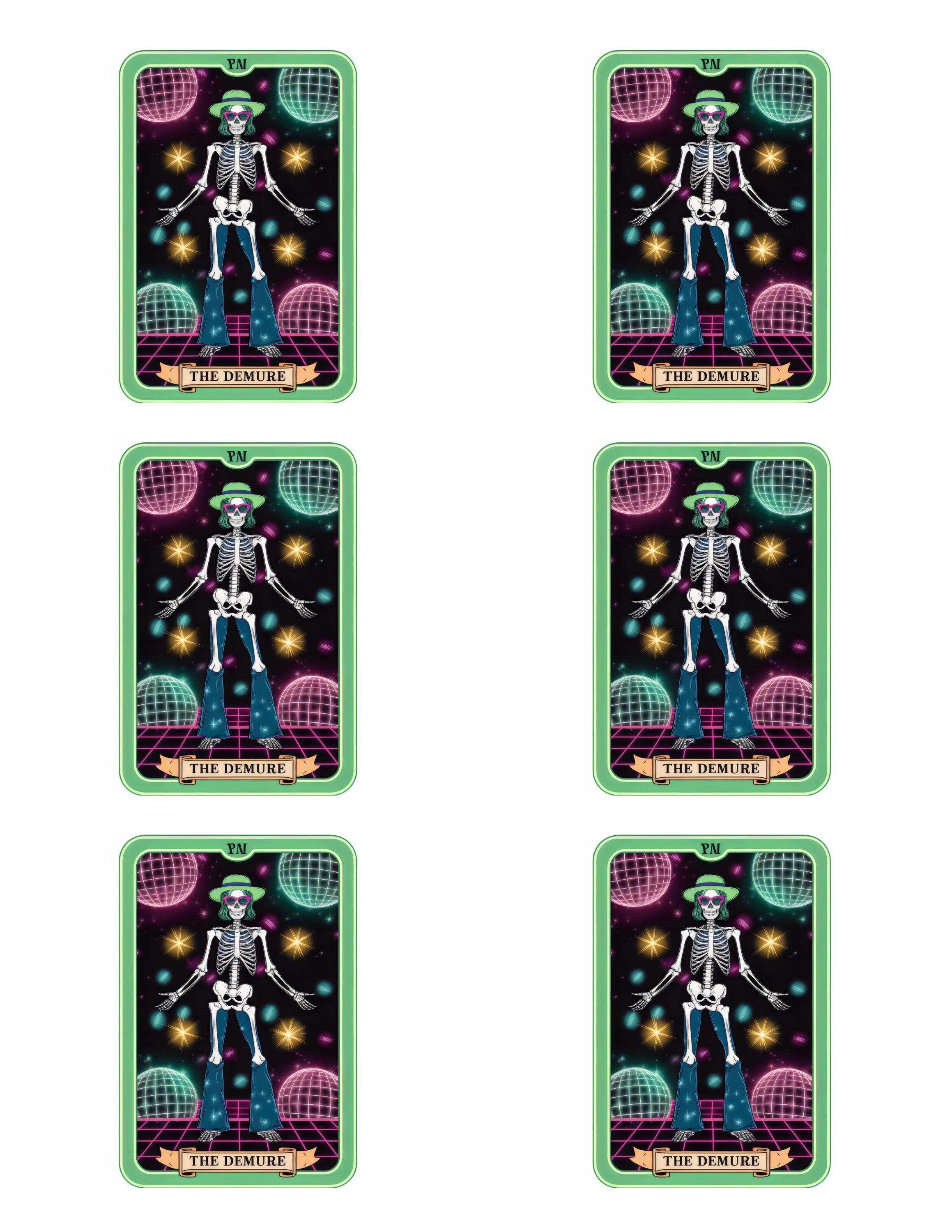 Retro Modesty Tarot Card PNG, Digital Skeleton Art, Retro Disco Style ...