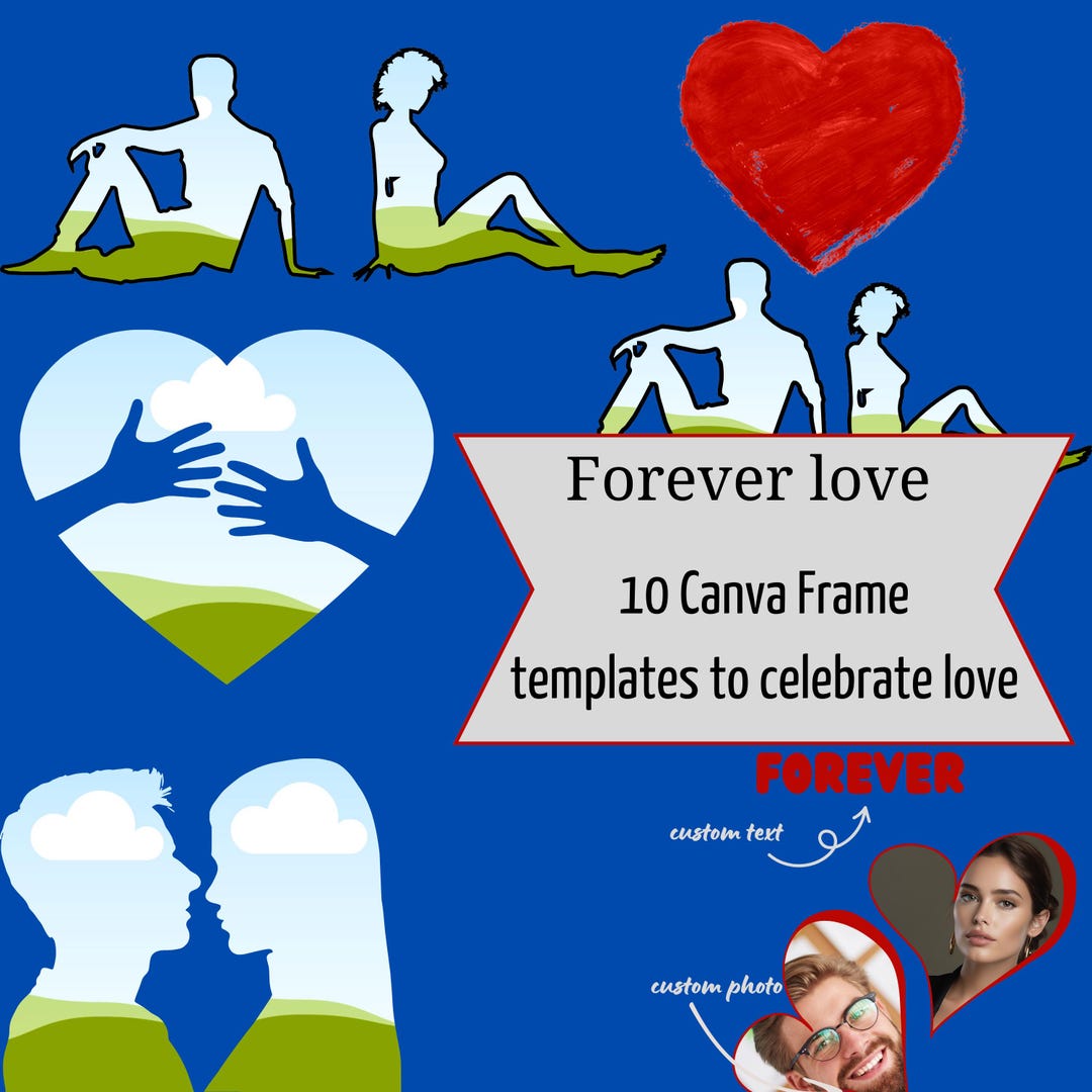 Romantic Couple Canva Frames Bundle, Heart Design, Customize Wedding ...