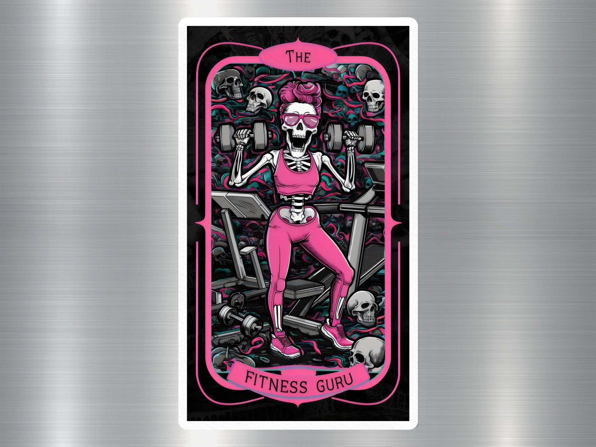 The Fitness Guru Tarot Card, Funny Skeleton Lifting Weights, Digital ...