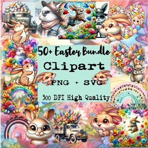 Easter Clipart Bundle, 50 PNG SVG Files, Easter Bunny Clipart, Easter ...
