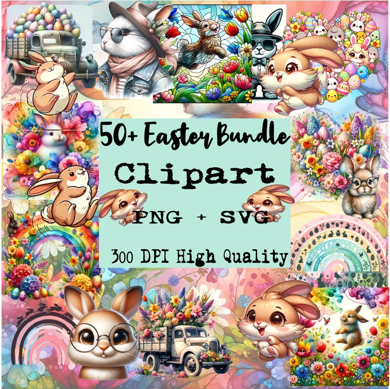 Easter Clipart Bundle, 50 PNG SVG Files, Easter Bunny Clipart, Easter ...