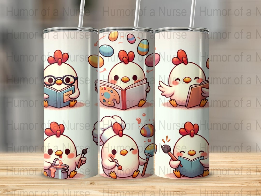 Cute Chick Digital Art for Tumblers, Easter Themed 20oz Skinny Tumbler Design, Reading Painting ...