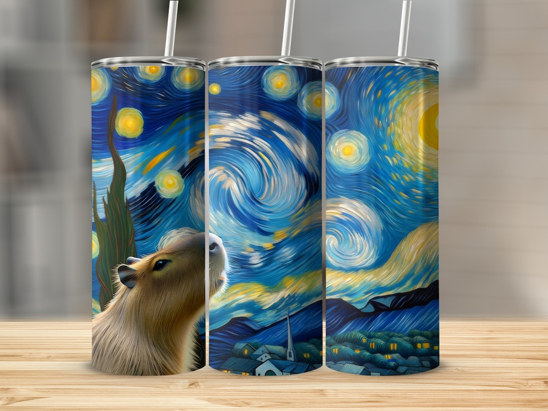Capybara Van Gogh Starry Night 20oz Skinny Tumbler PNG, Whimsical ...