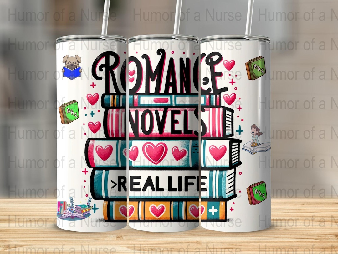 Romance Novels Real Life Book Stack Digital Art for 20oz Skinny Tumbler ...