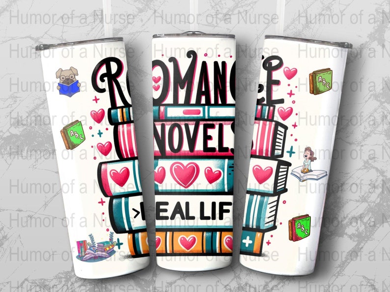 Romance Novels Real Life Book Stack Digital Art for 20oz Skinny Tumbler ...