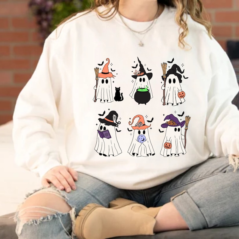 Spooky Cute Ghost Sweatshirt Halloween Ghost Sweater Cute Ghost Sweater ...