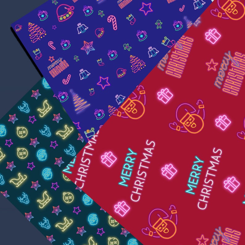 Neon Christmas Digital Paper | 10 Digital Papers | Different Background ...