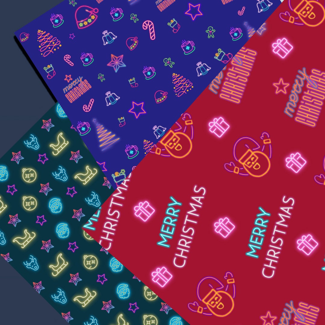 Neon Christmas Digital Paper | 10 Digital Papers | Different Background ...