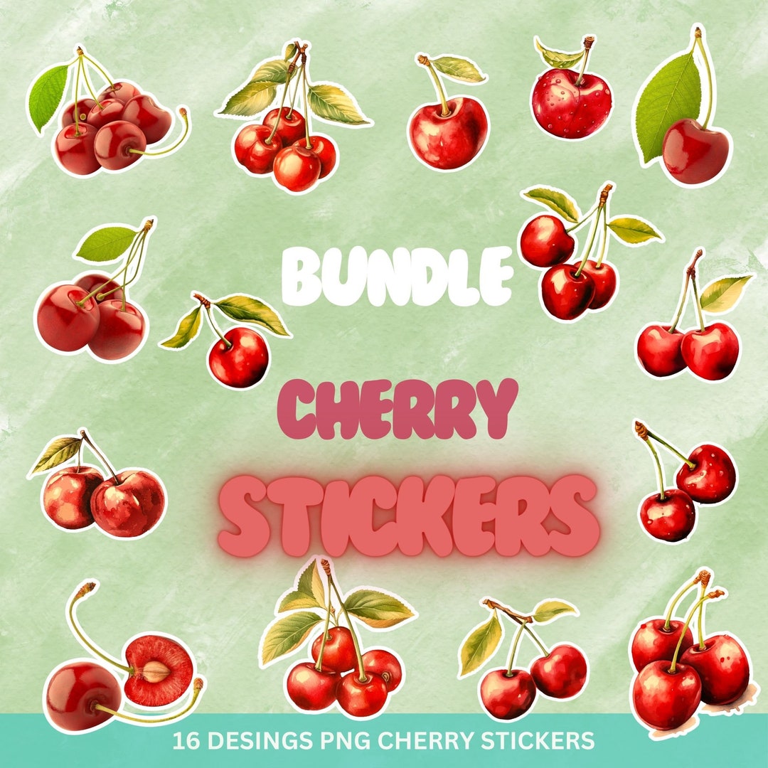 Red Cherry Stickers PNG Bundle. - Etsy