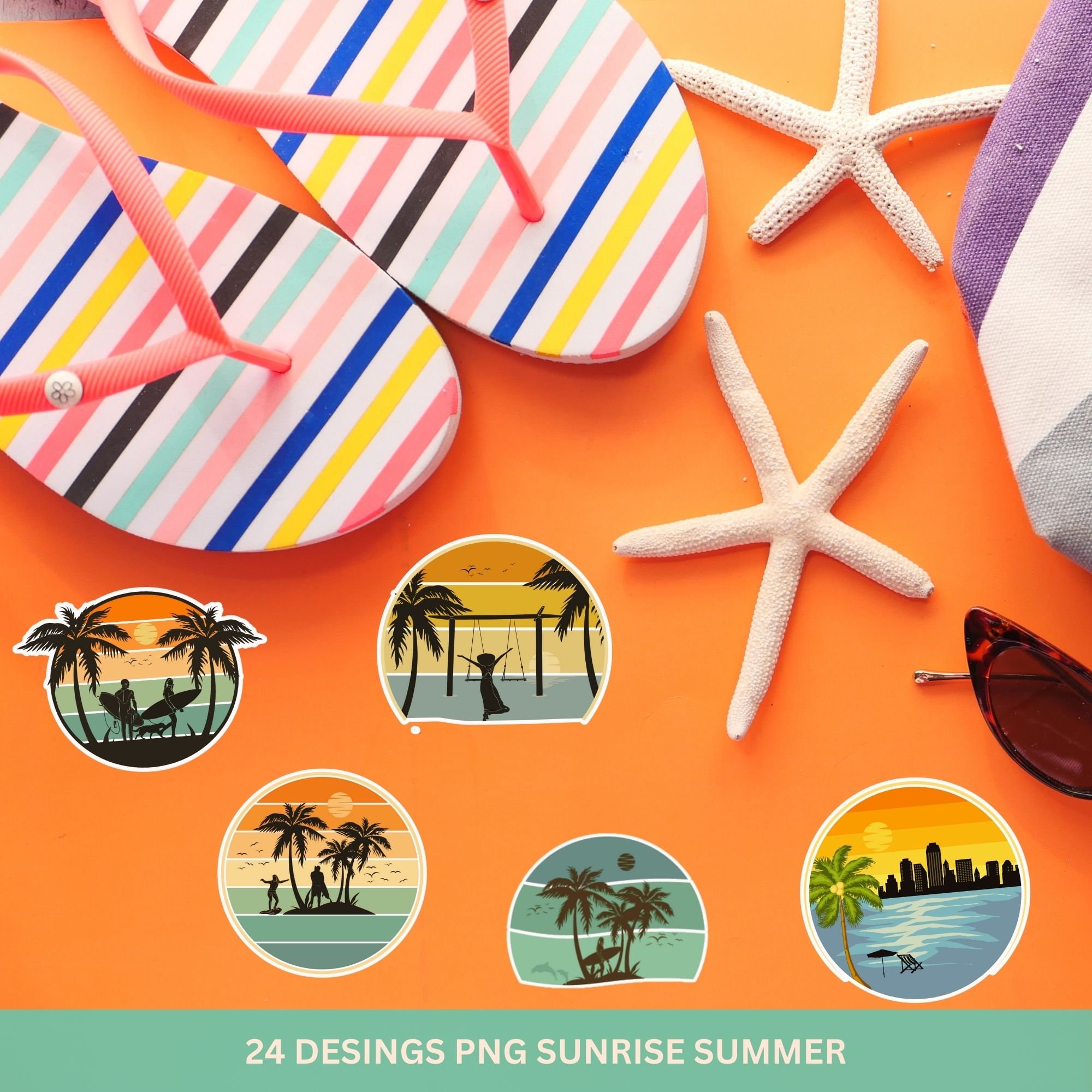 Beach Sunrise Summer PNG Stickers Bundle. - Etsy