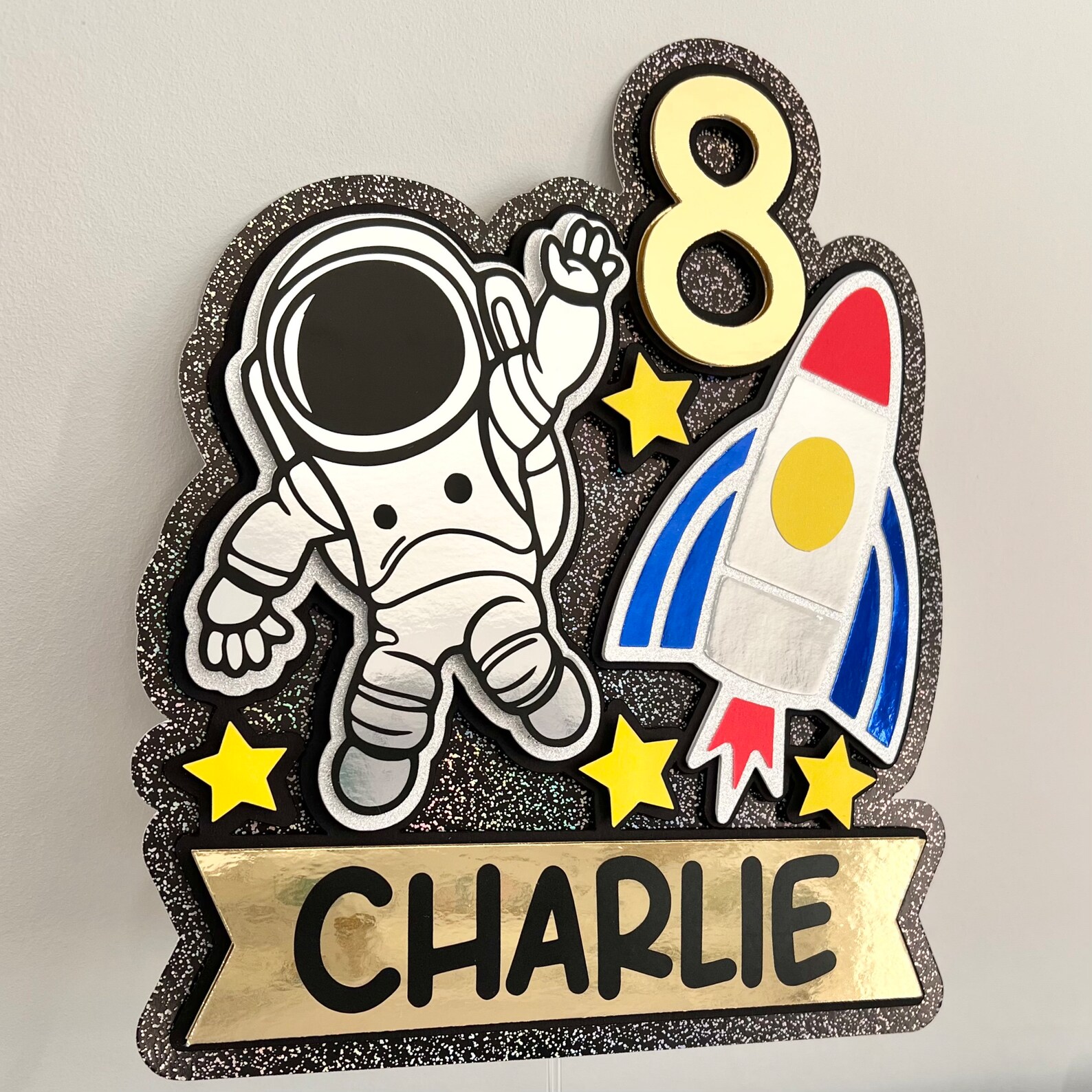 Space Theme Birthday Cake Topper Personalised, Astronaut Kids Custom ...