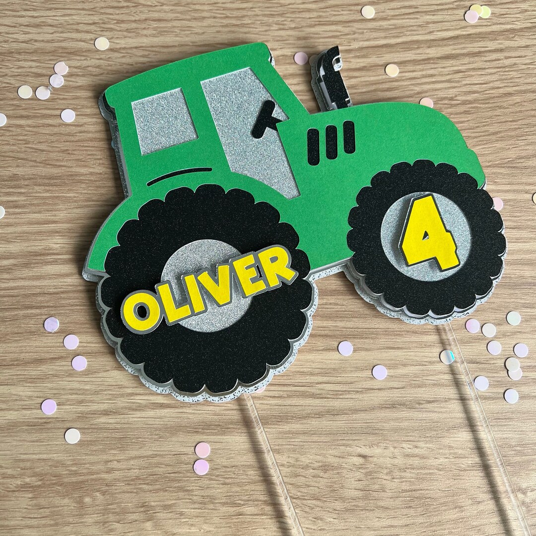 Personalised Tractor Cake Topper, Custom Farm Birthday Cake Decoration ...