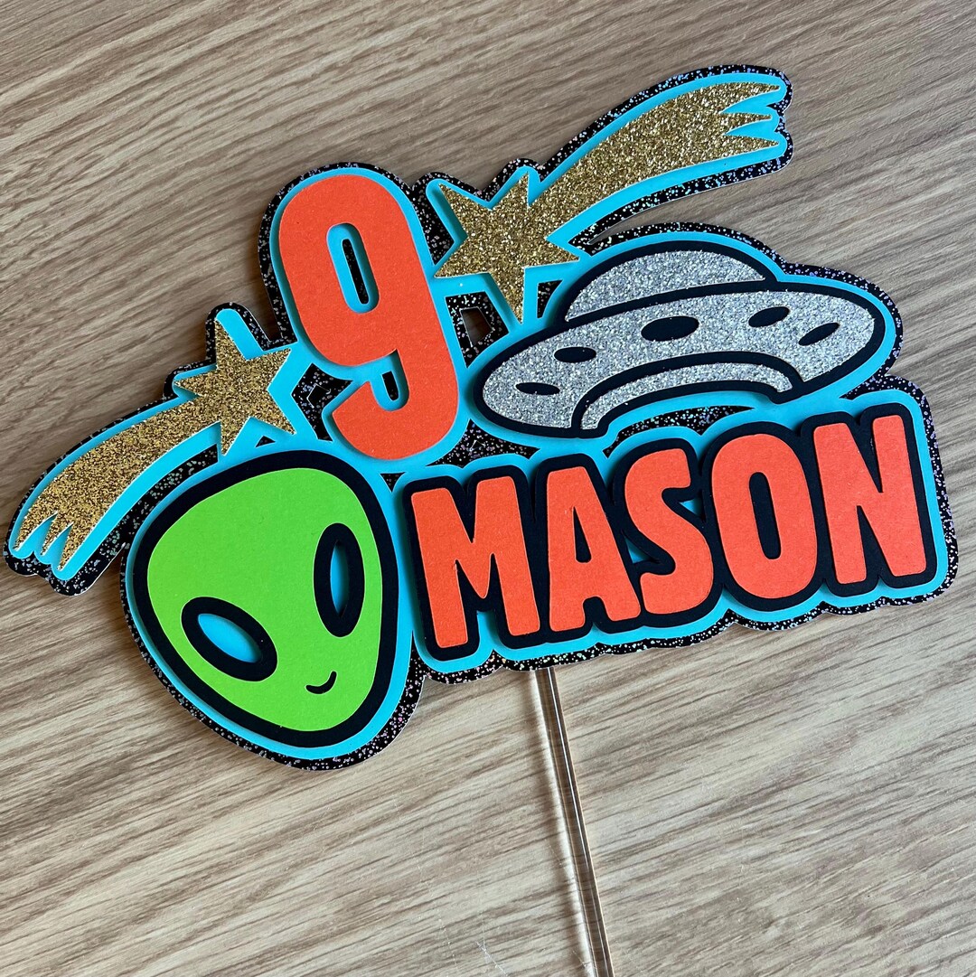 Personalised Alien Theme Cake Topper, Custom Name and Age, Space Theme ...