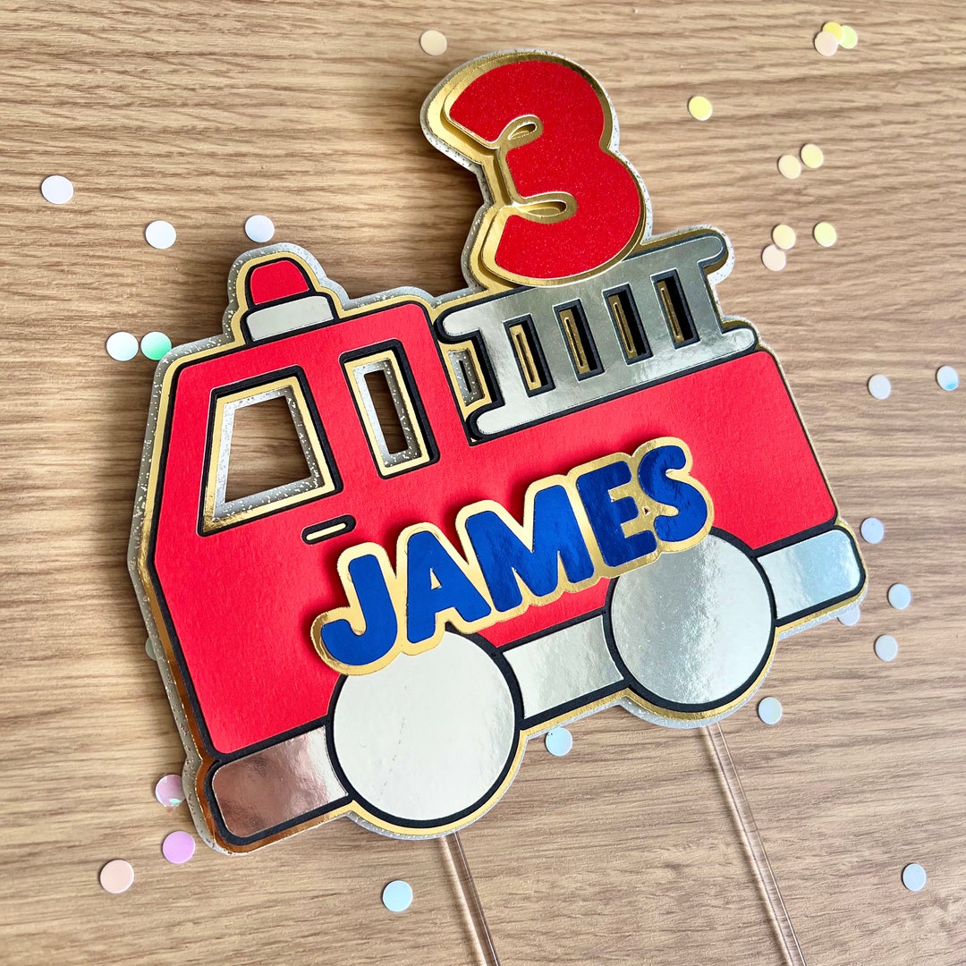 Personalised Fire Engine Birthday Cake Topper, Custom Cake Decoration ...