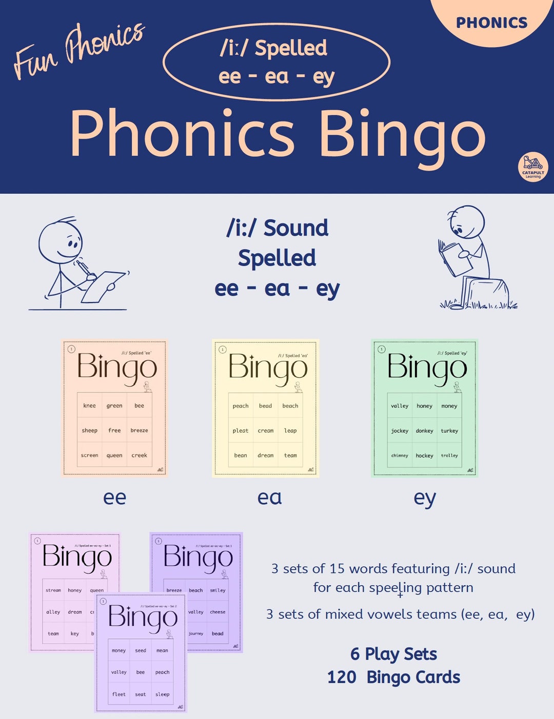Phonics Bingo Long /i:/ Sound Spelled Ee, Ea, Ey - Etsy