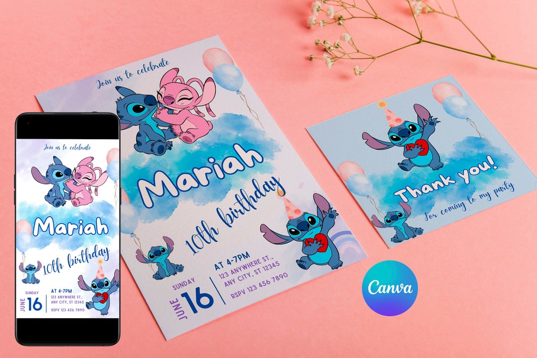 EDITABLE Stitch Invitation, Lilo & Stitch Birthday, Cute Invite, Stitch ...