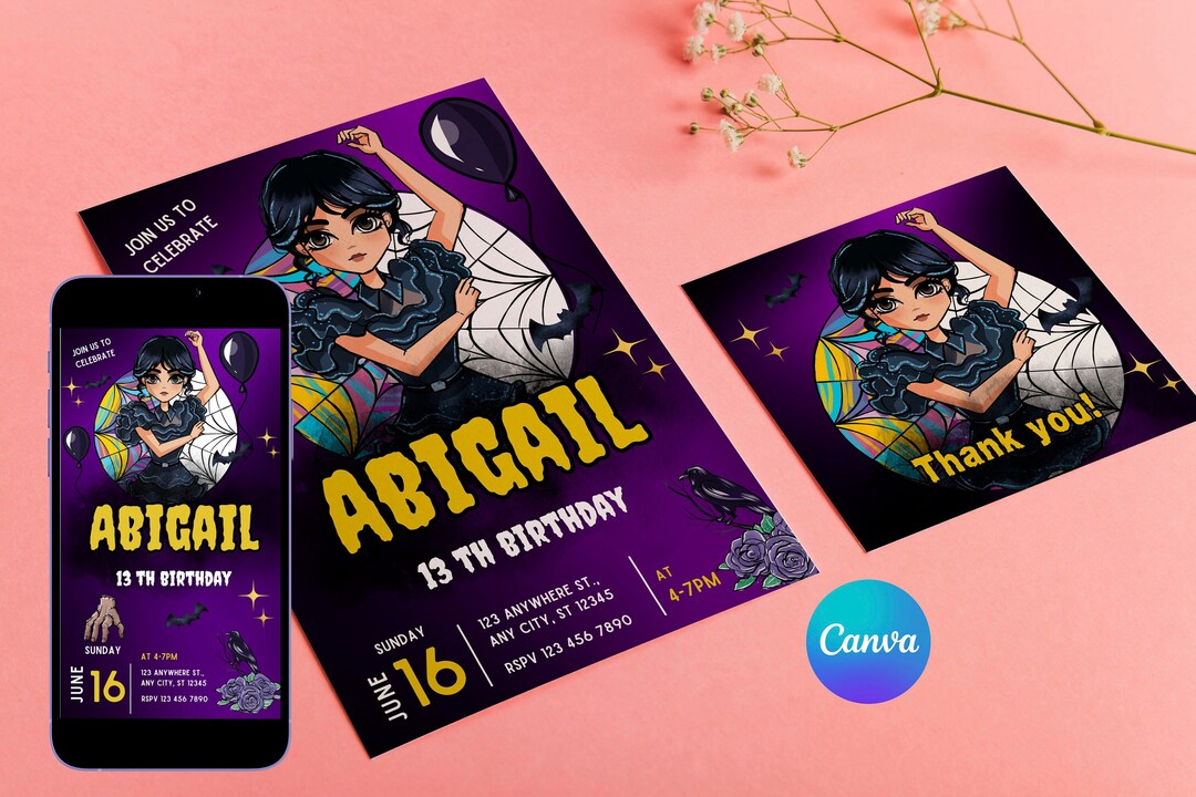 EDITABLE Wednesday Birthday Invitation, Birthday Invitations, Canva ...