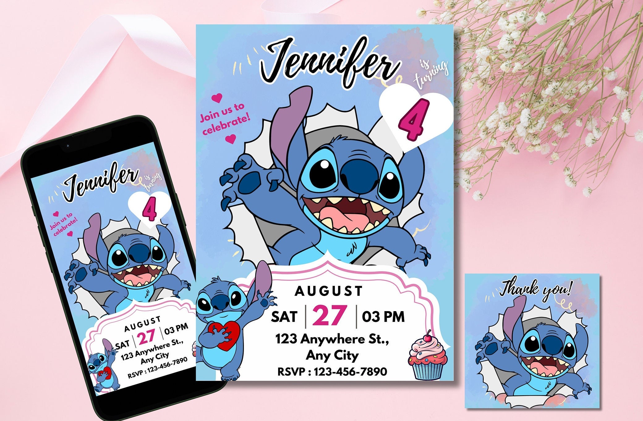 EDITABLE Stitch Invitation - Blue, Lilo & Stitch, Birthday Invite ...