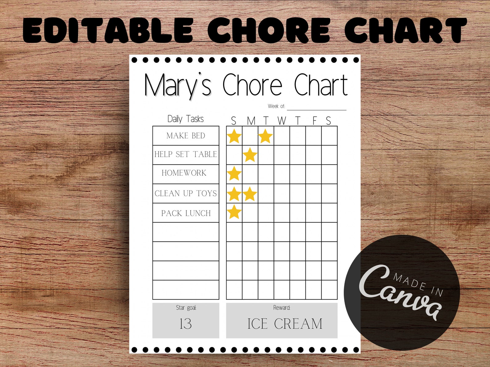 Editable Chore Chart Digital Download Instant Download Printable - Etsy