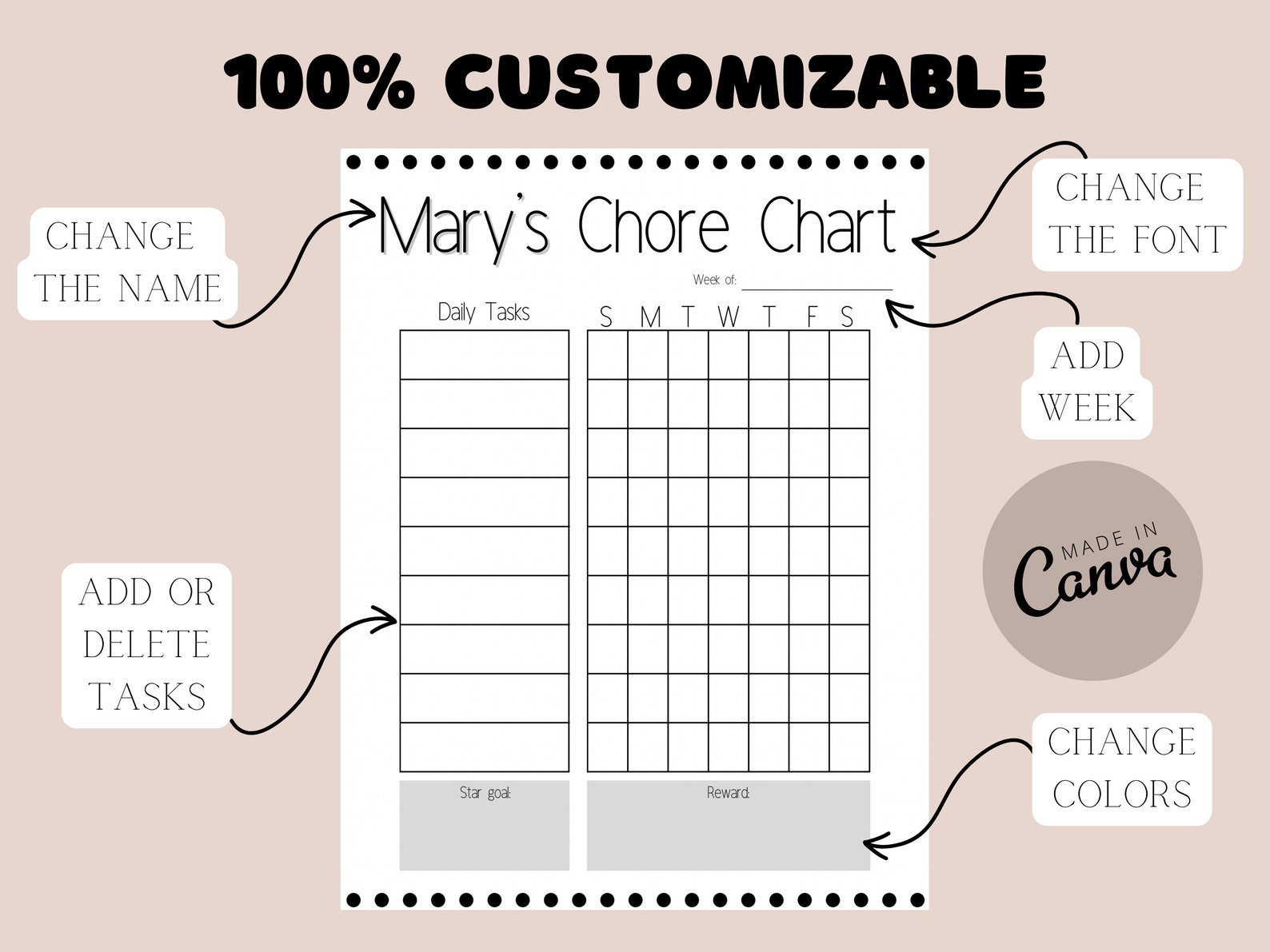 Editable Chore Chart Digital Download Instant Download Printable - Etsy