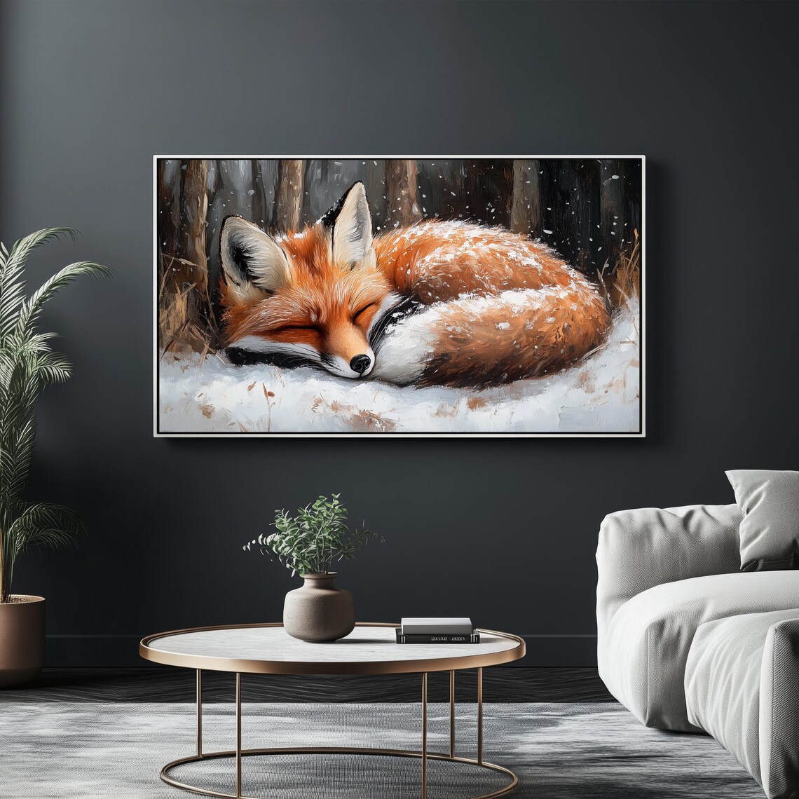 Red Fox Frame TV Art, Fox Painting Download, Fox TV Art, Digital Winter ...