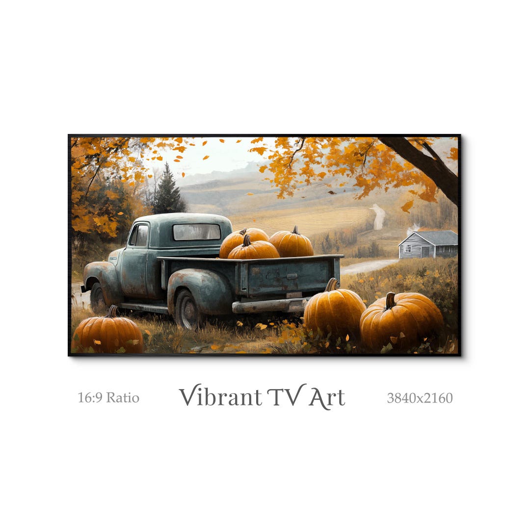 Fall Farm Truck TV Art: Rustic Autumn Harvest Painting (digital ...