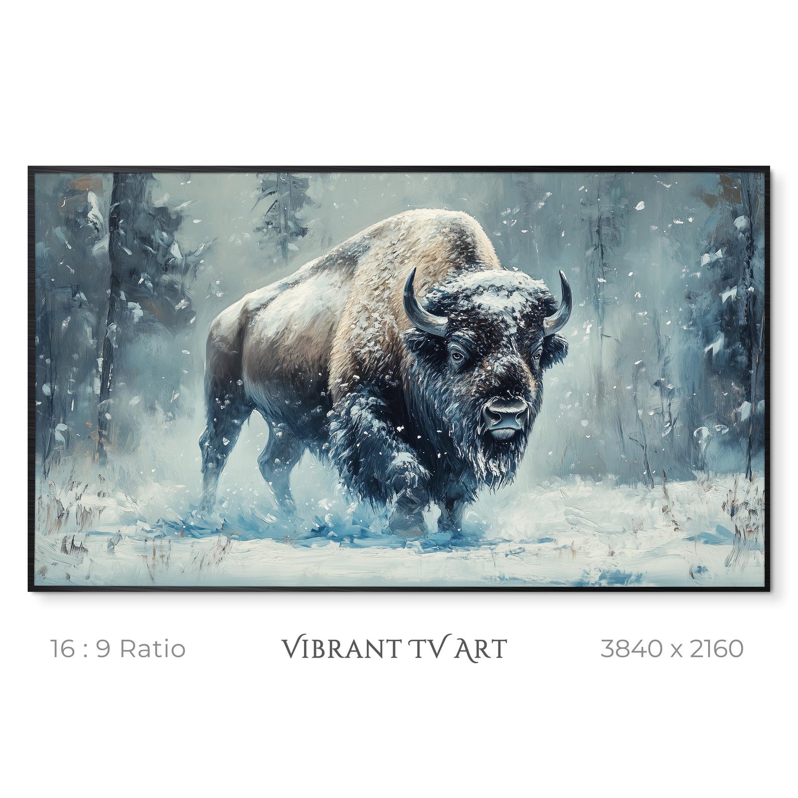 Winter Bison Frame TV Art, Bison Painting Download, Buffalo TV Art ...