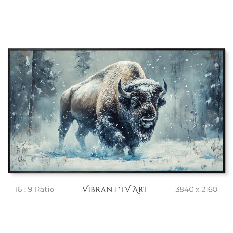 Winter Bison Frame TV Art, Bison Painting Download, Buffalo TV Art ...