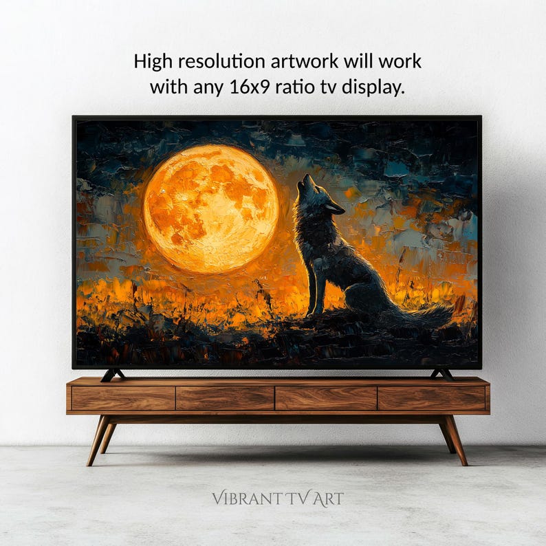 Wolf Howling at Moon Painting Frame TV Art, Halloween, Wolf Painting ...