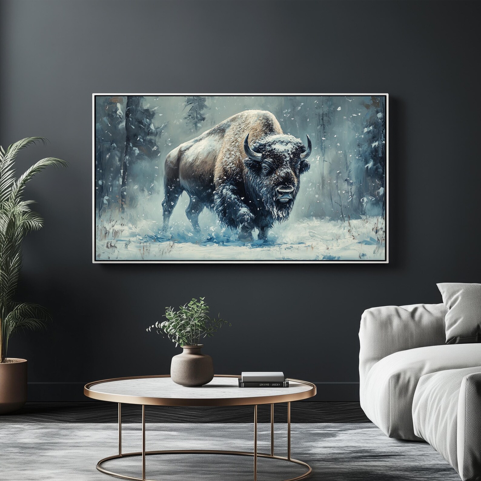 Winter Bison Frame TV Art, Bison Painting Download, Buffalo TV Art ...