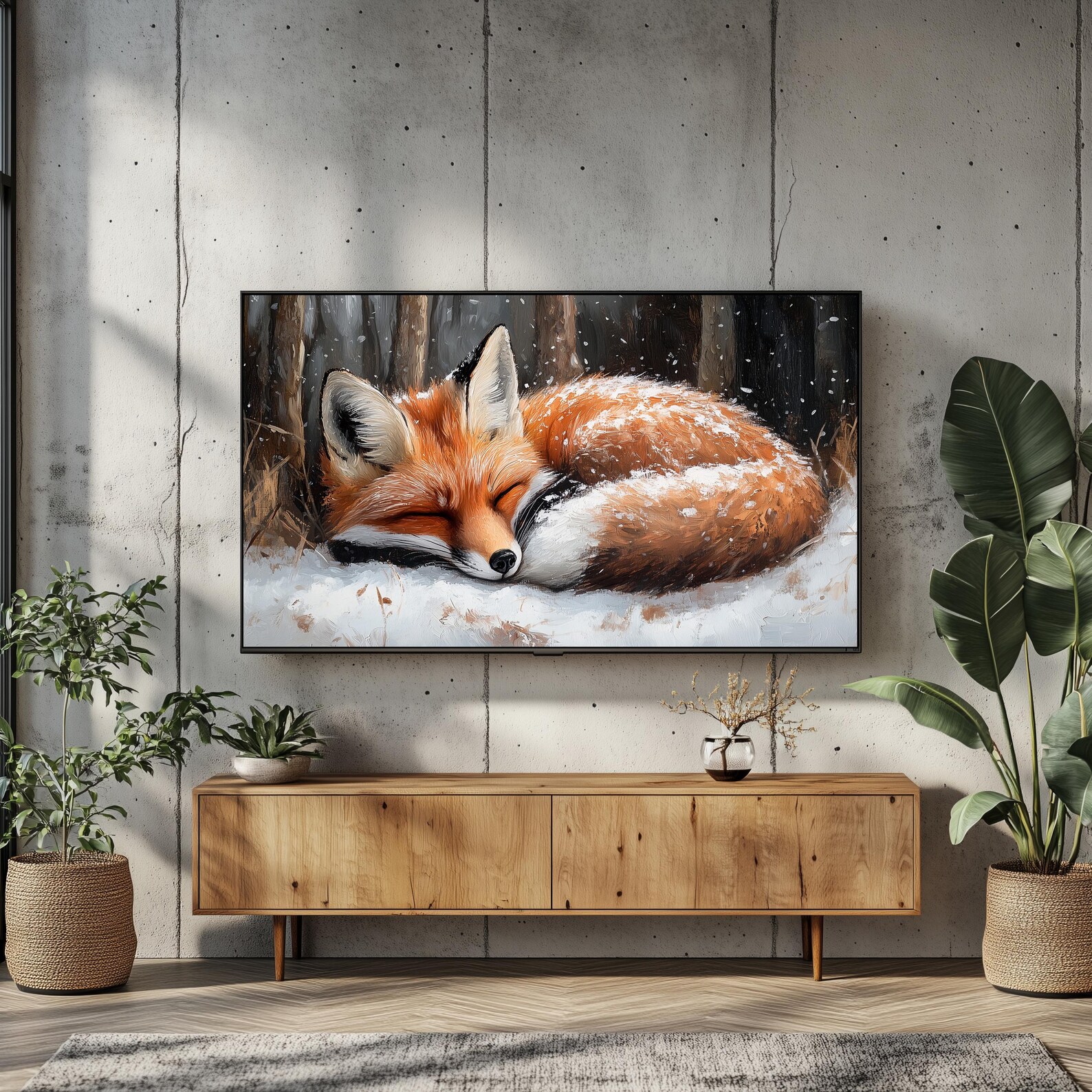 Red Fox Frame TV Art, Fox Painting Download, Fox TV Art, Digital Winter ...