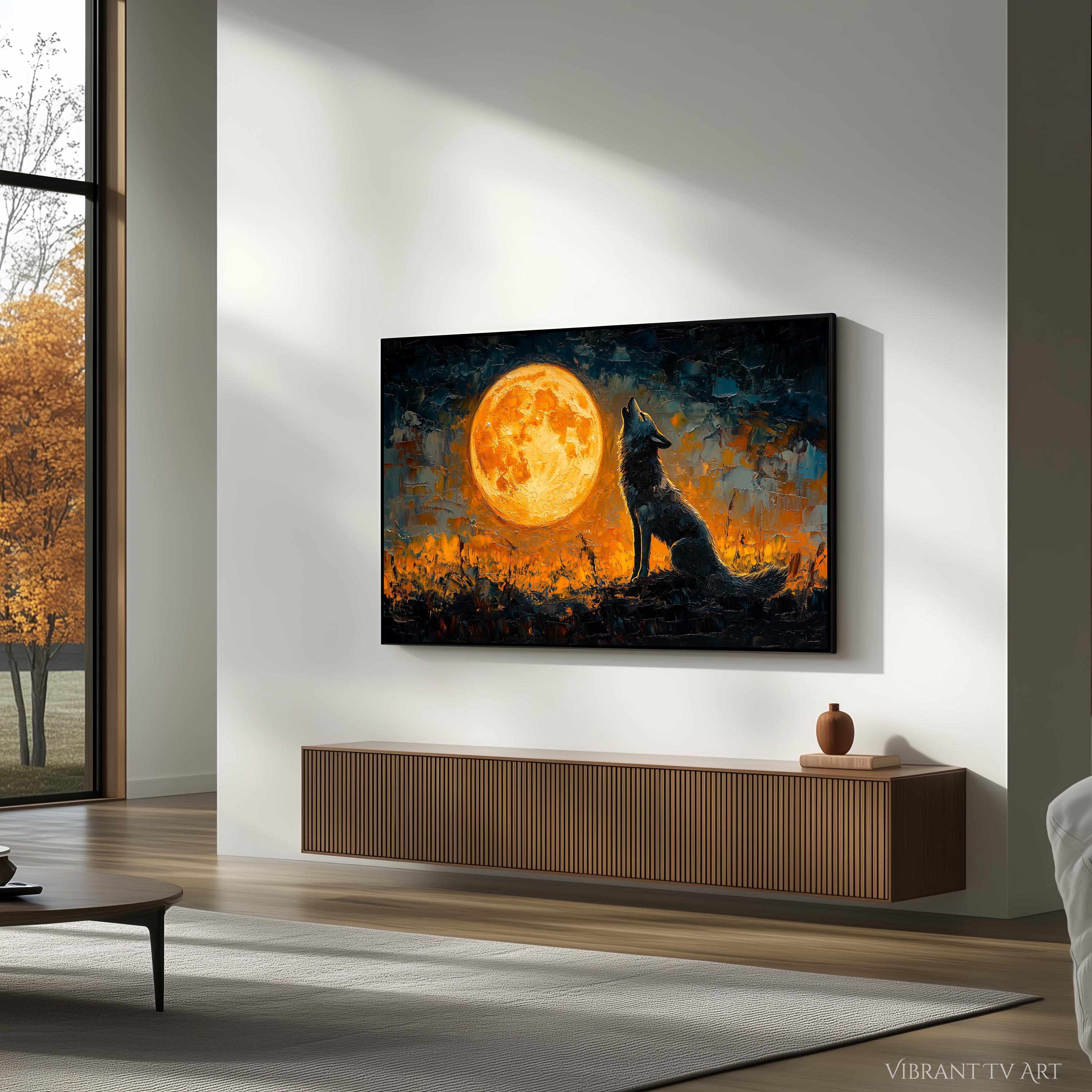 Wolf Howling at Moon Painting Frame TV Art, Halloween, Wolf Painting ...