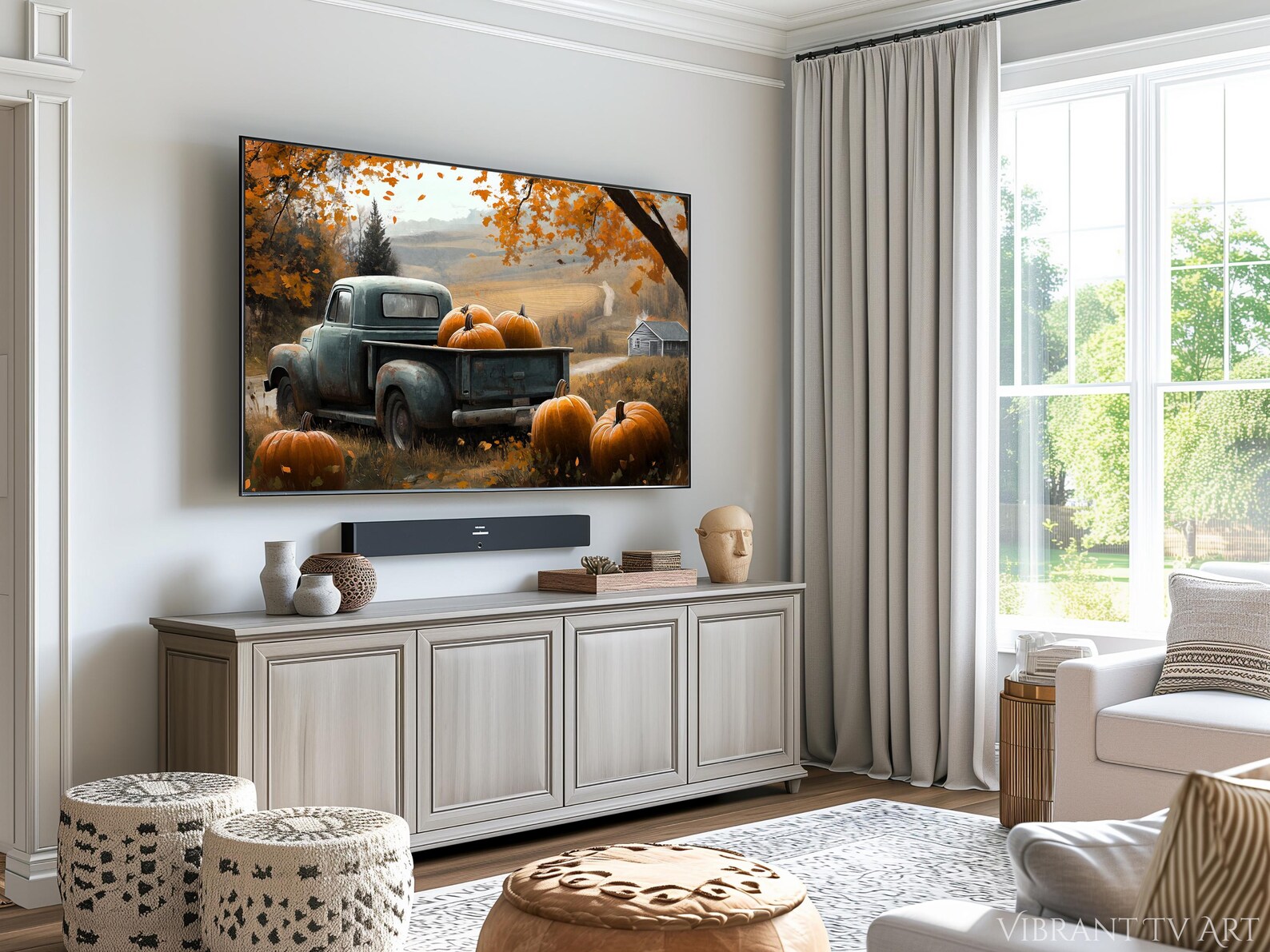 Fall Farm Truck TV Art: Rustic Autumn Harvest Painting (digital ...