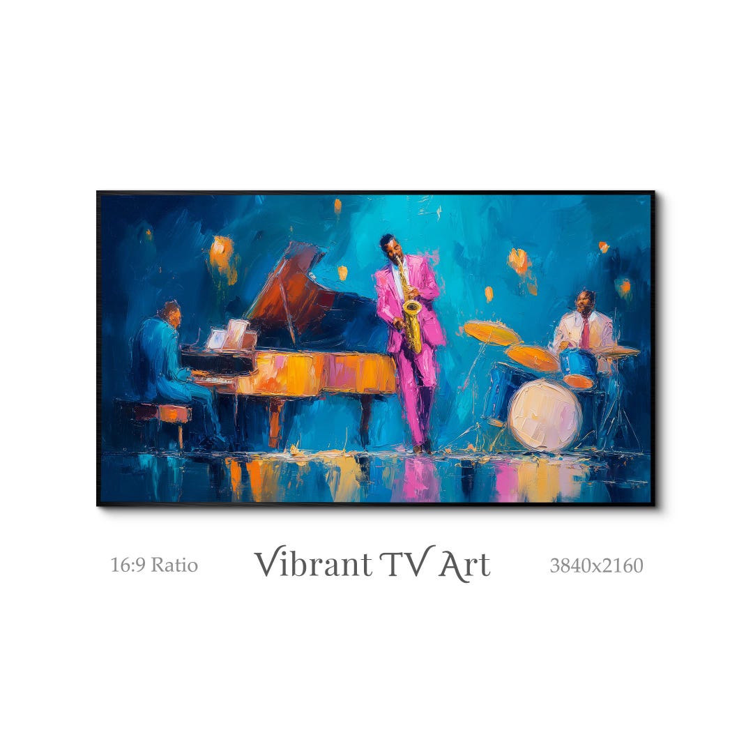 Colorful Frame TV Art, Jazz Club Painting for the TV, Vibrant Art Tv ...