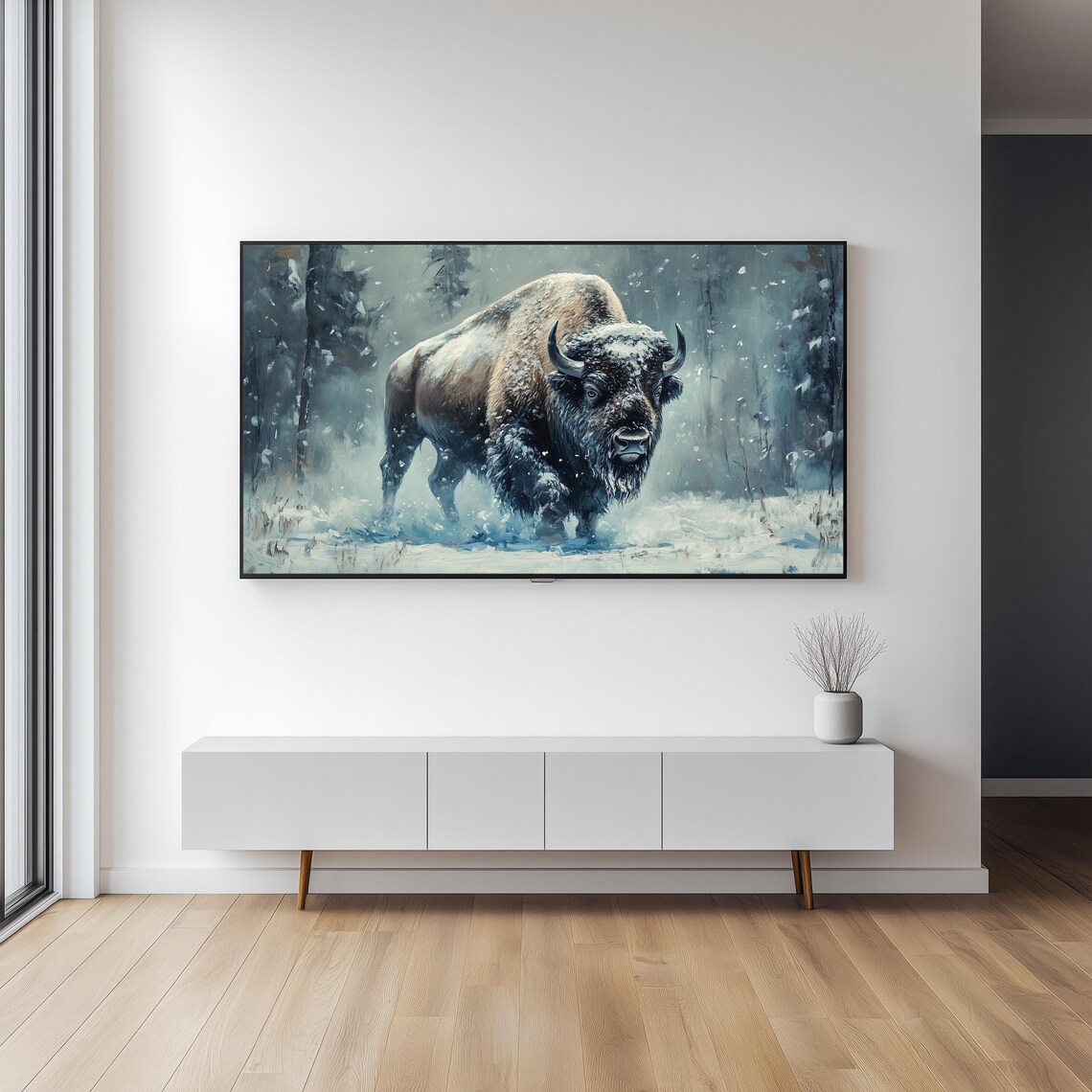 Winter Bison Frame TV Art, Bison Painting Download, Buffalo TV Art ...