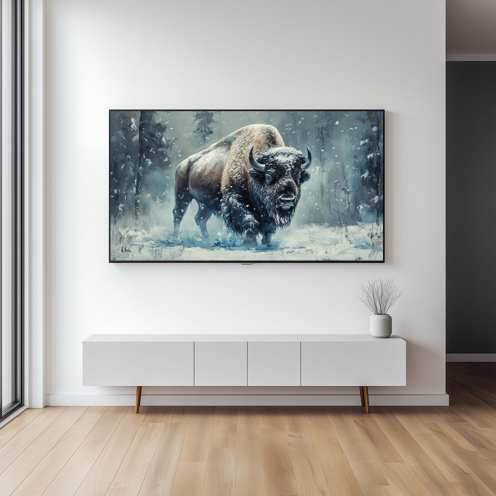Winter Bison Frame TV Art, Bison Painting Download, Buffalo TV Art ...