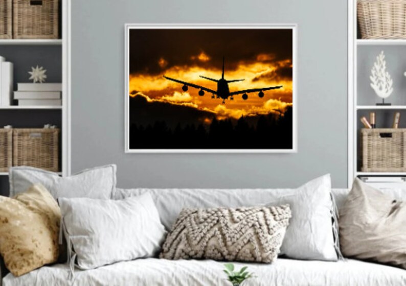 Plane in the Sky Print Plane and Sunset Art Print Clouds and Sunset ...