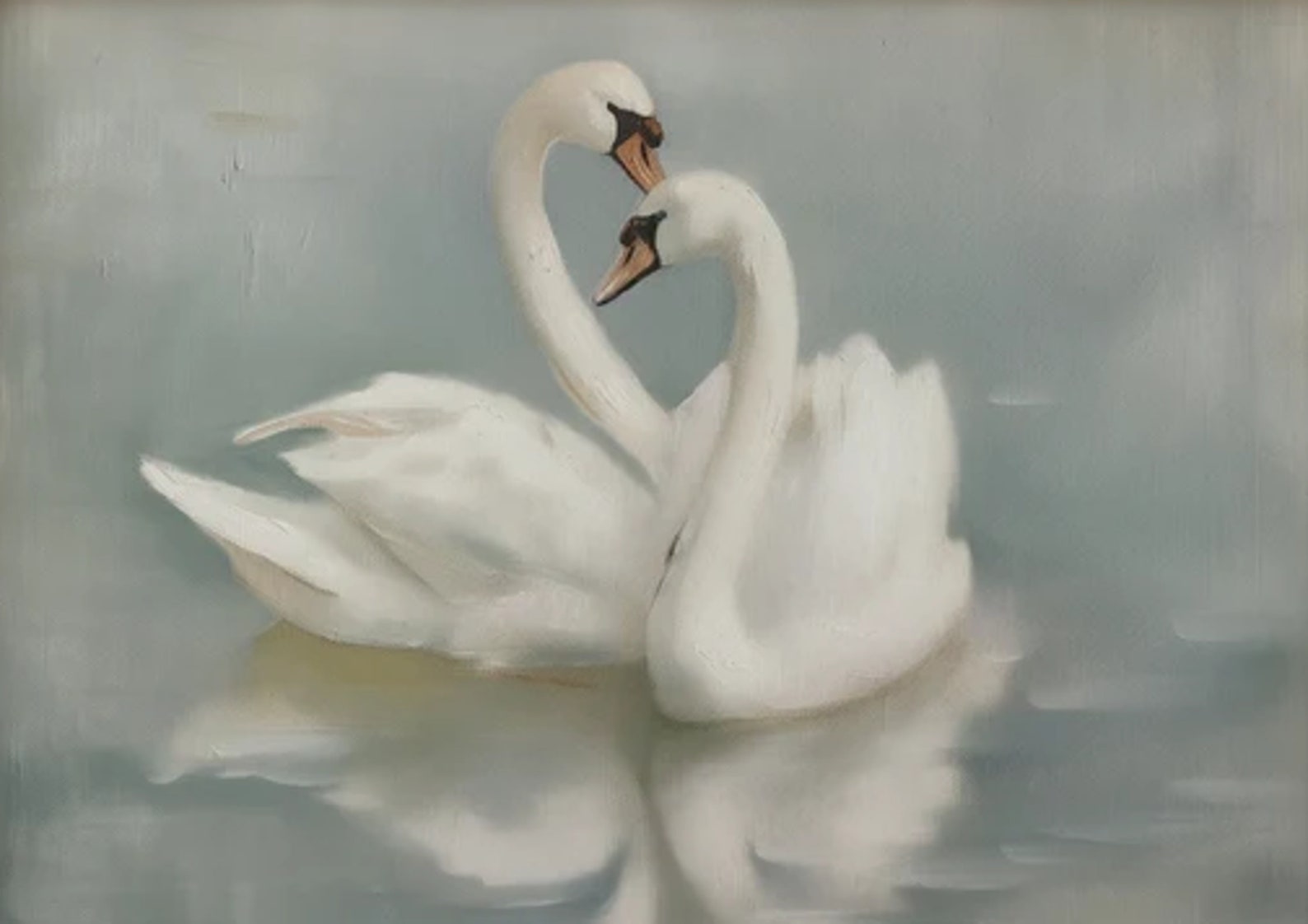 Two Swans Painting Swans Vintage Art Print Birds Painting Swimming ...